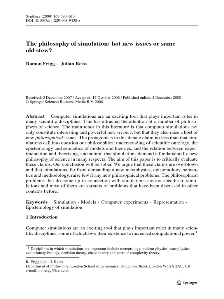 Philosophy of Simulation: Critical Evaluation | PDF | Epistemology ...