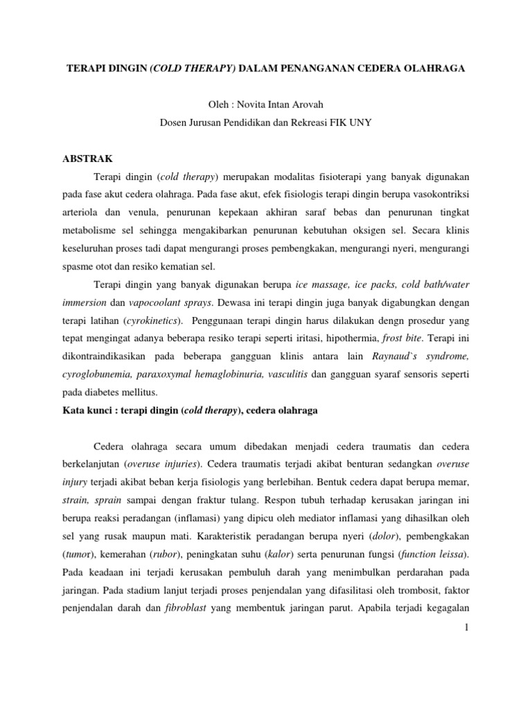 Terapi Dingin (Cold Therapy) Dalam Penanganan Cedera Olahraga | PDF ...