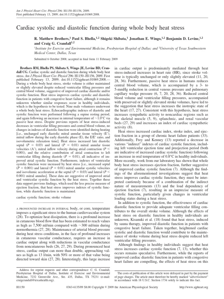 Brothers Et Al 2009 Cardiac Systolic and Diastolic Function During ...