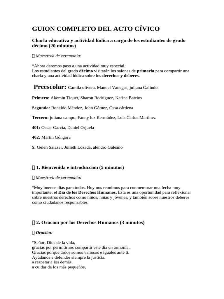 Guion Completo Del Acto Cívico | PDF