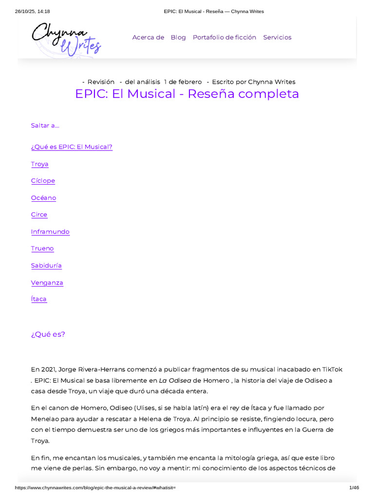 EPIC - El Musical - Reseña - Chynna Writes | PDF | Odysseus | Odyssey