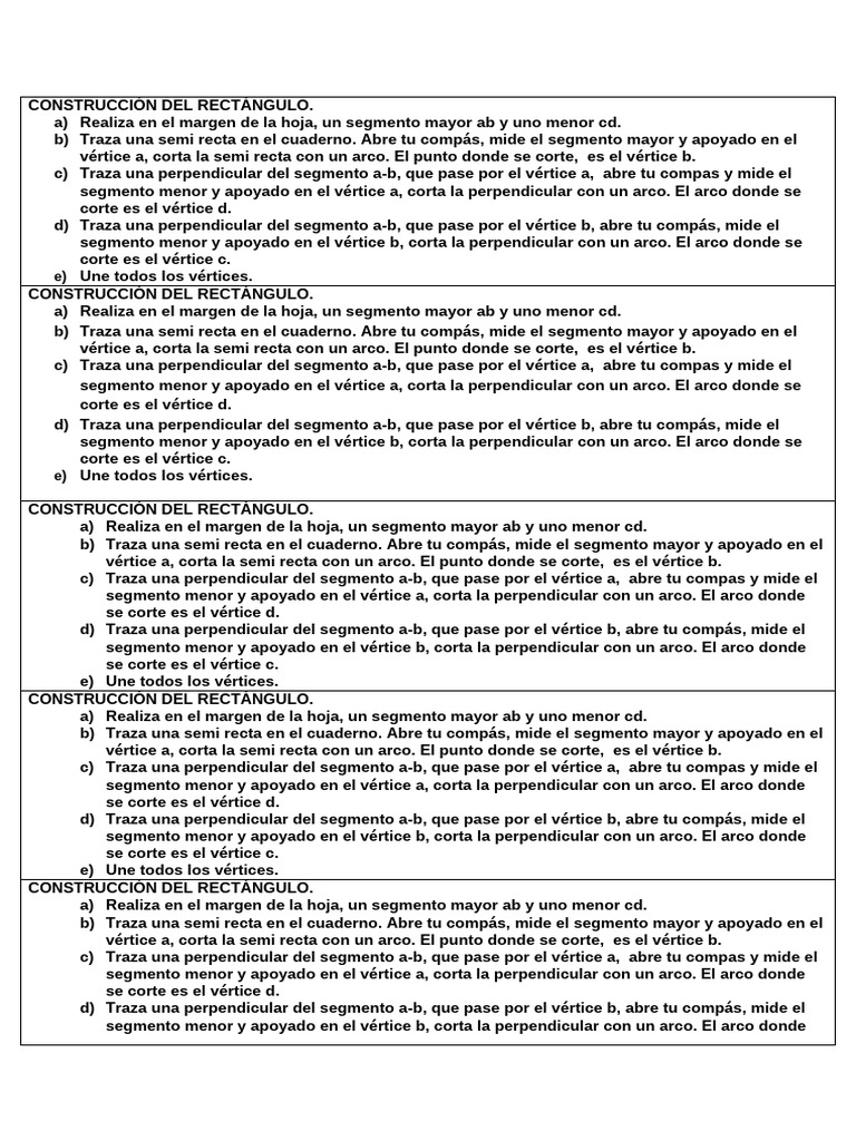 Cómo construir un rectángulo paso a paso | PDF | Perpendicular | Rectángulo