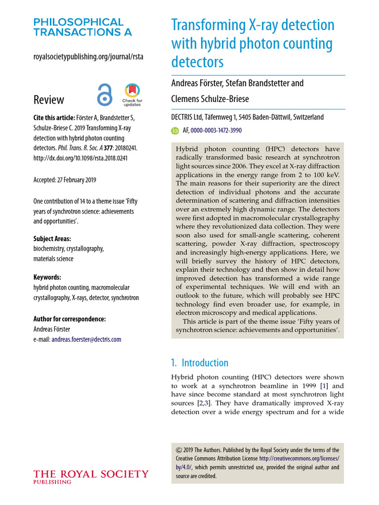 Hybrid Photon Counting Detectors in X-ray Science | PDF | X Ray | Photon