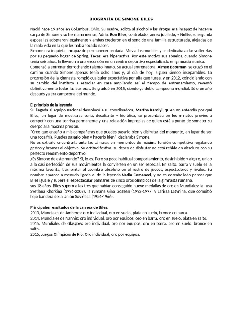 BIOGRAFIA SIMONE BILES | PDF | Simone Biles | Gimnasia