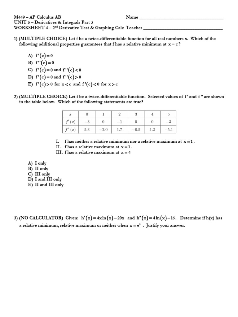 Worksheet 4 - 2nd Derivative Test | PDF | Mathematical Objects | Analysis