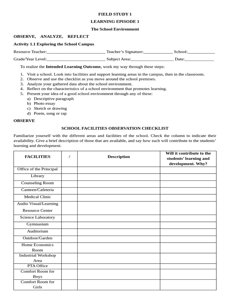 Observing and Analyzing School Environments | PDF | Curriculum ...