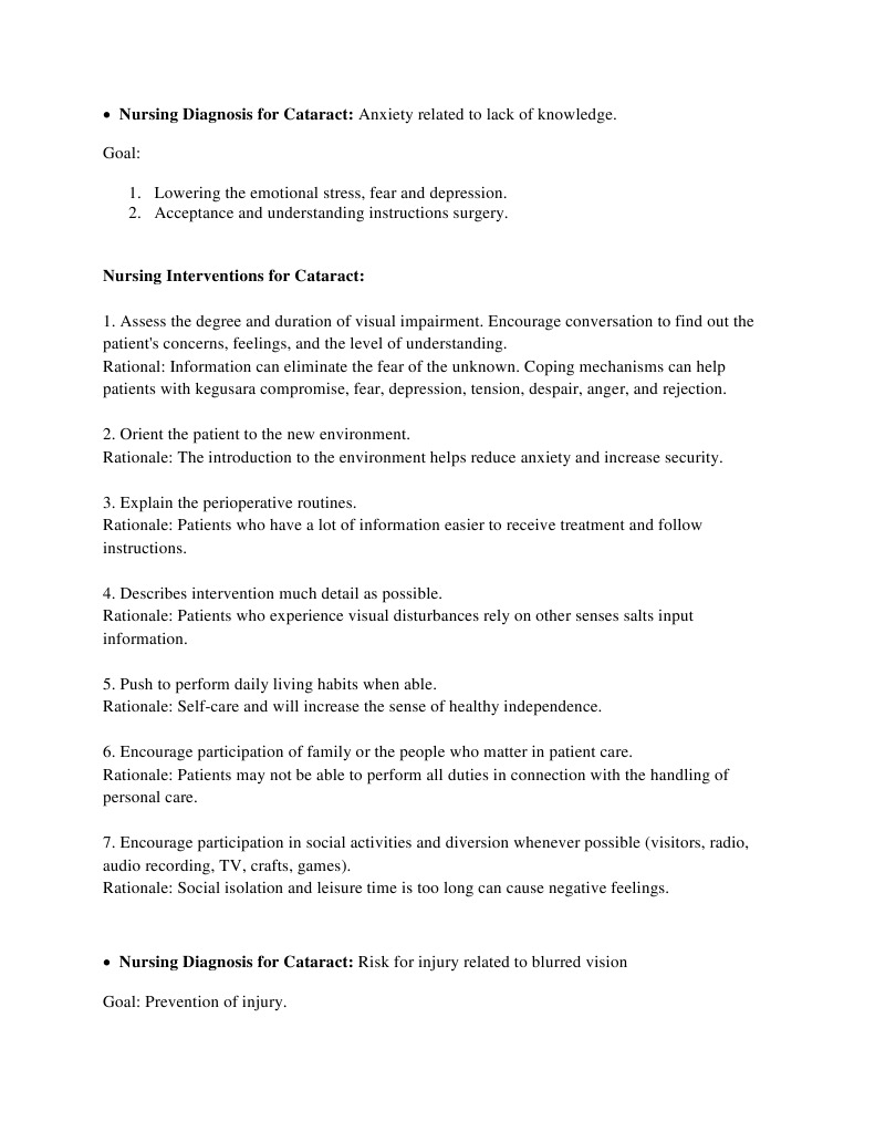 Nursing Diagnosis For Cataract | PDF | Cataract | Major Trauma