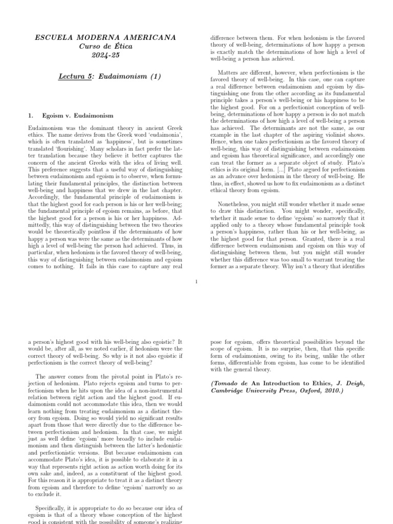 Deigh, J. - Eudaimonism | PDF | Psychological Egoism | Well Being