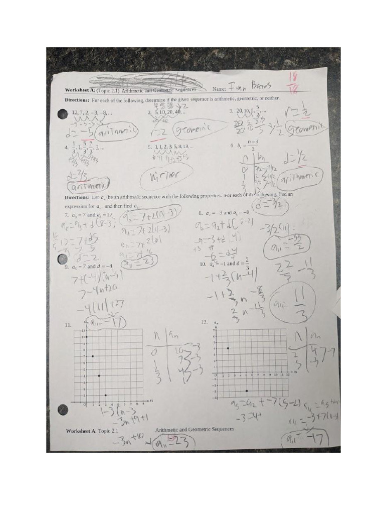 Worksheet A_ (Topic 2.1) Arithmetic and Geometric Sequences | PDF