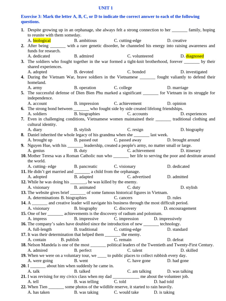 UNIT 1 - Practice | PDF