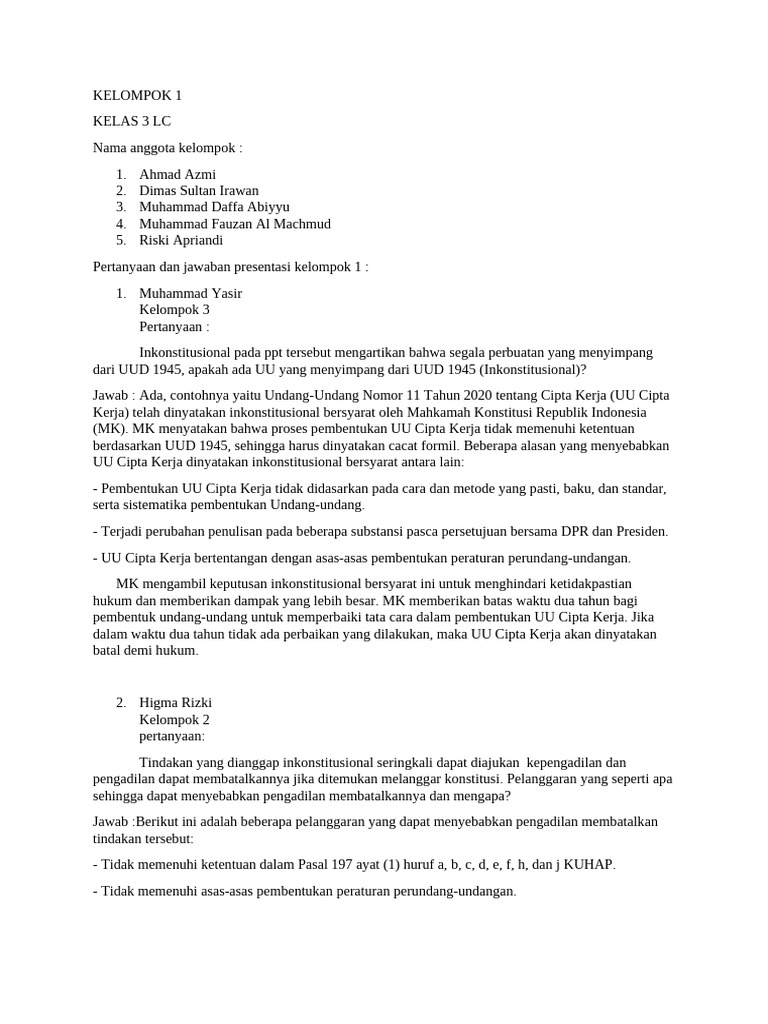 Tanya Dan Jawaban Presentasi Kelompok 1 | PDF
