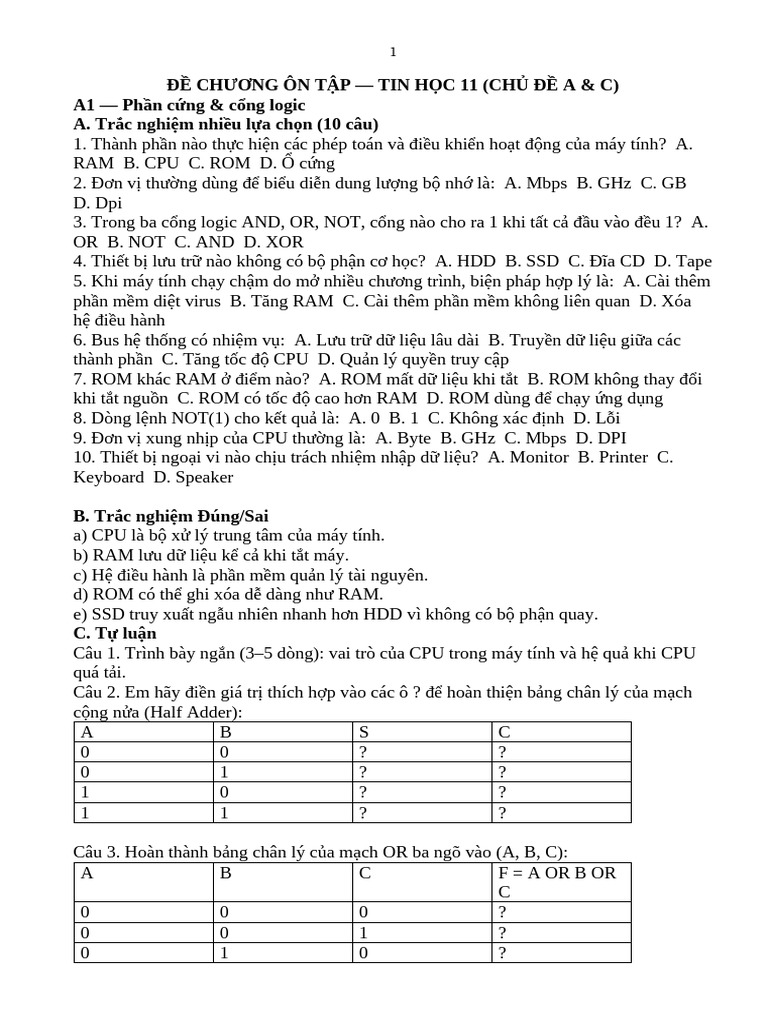 De Cuong on Tap Chuong Tin11 | PDF