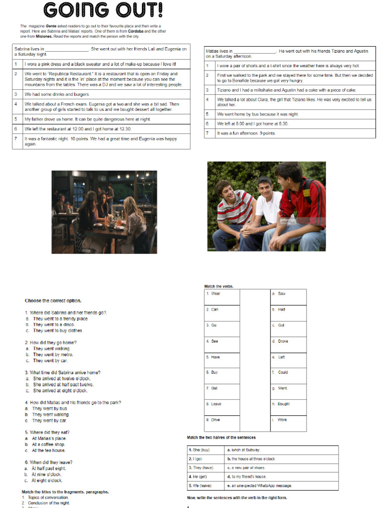 Reading Comprehension Going Out Introduction WH Questions | PDF