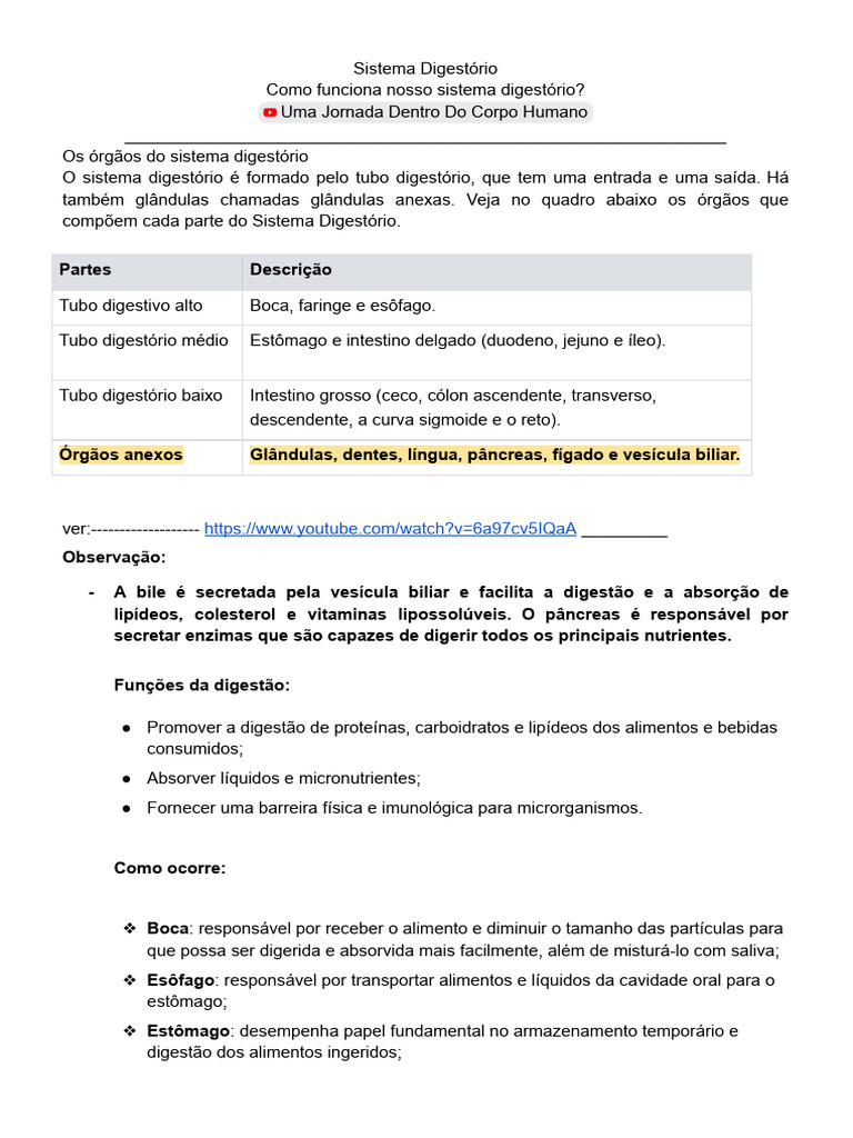 Resumo Sistema Respirat-rio e Dig | PDF | Sistema digestivo humano | Digestão