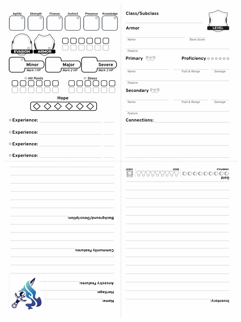 Daggerheart 1 - 4 - 1 Universal Character Sheet 97 | PDF