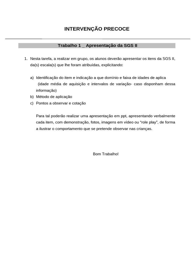 Apresentação da SGS II em Intervenção Precoce | PDF