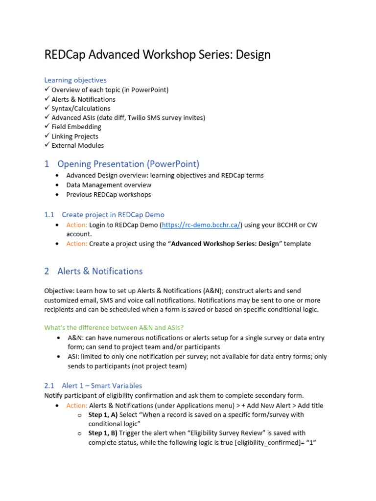 REDCap Advanced Workshop Series - Design Lesson Plan | PDF | Software Engineering | Computing