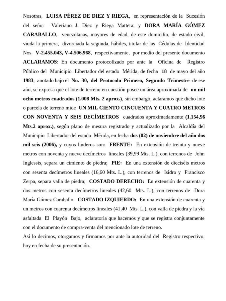 Aclaratoria de Linderos | PDF