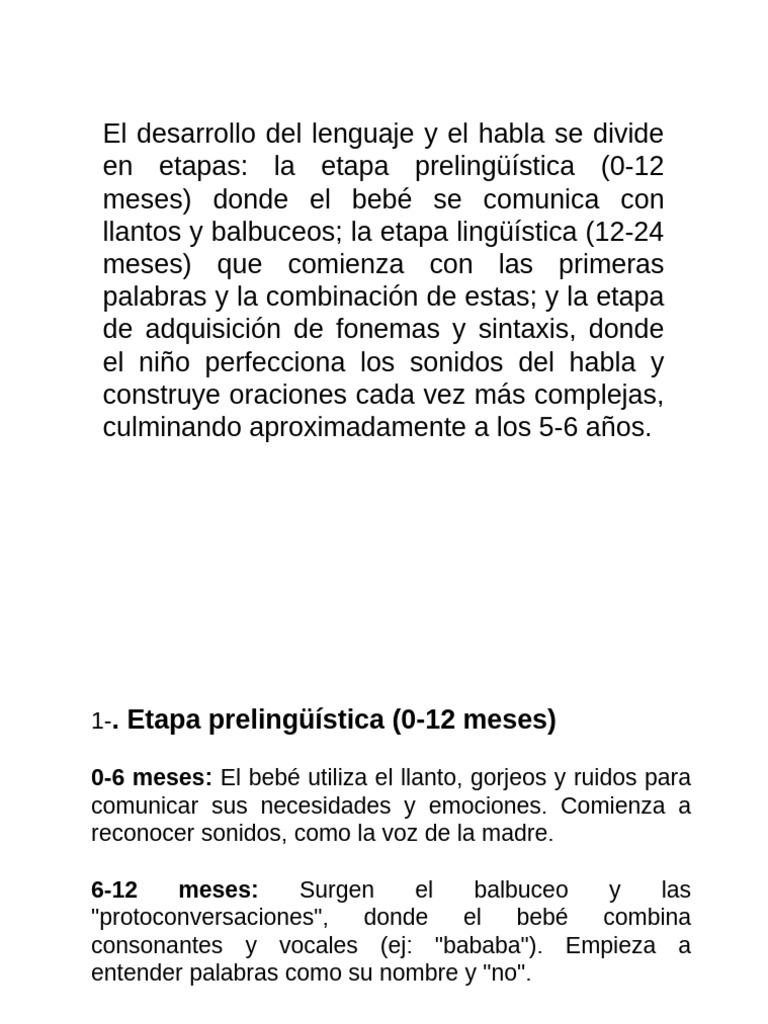 Etapas Del Desarrollo Del Lenguaje | PDF | Verbo | Aquisición de idioma