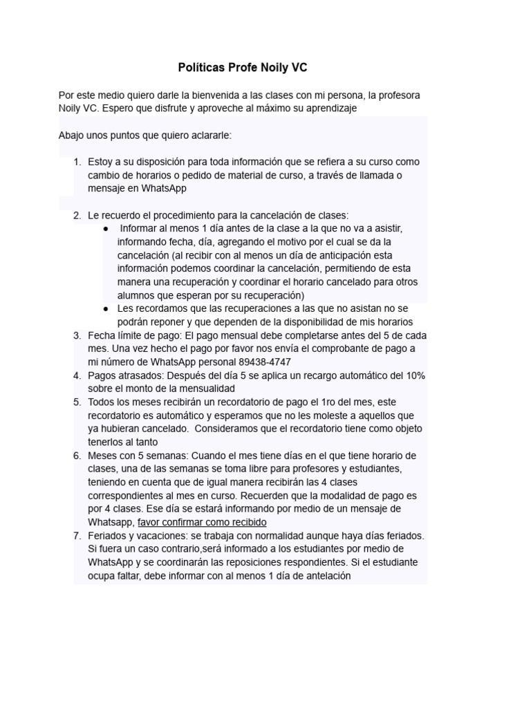 Políticas Profe Noily VC | PDF