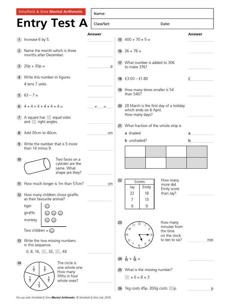Schofield & Sims Mental Arithmetic Test | PDF | Arithmetic | Mathematics