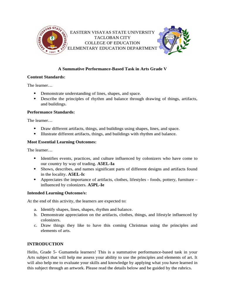 The Performance Based Assessment Task 060916 2 | PDF | Learning ...