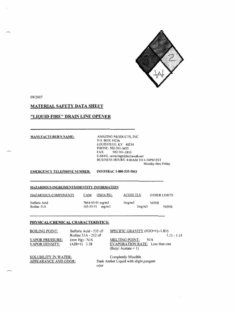 Liquid Fire Drain Line Opener | PDF | Personal Protective Equipment | Water