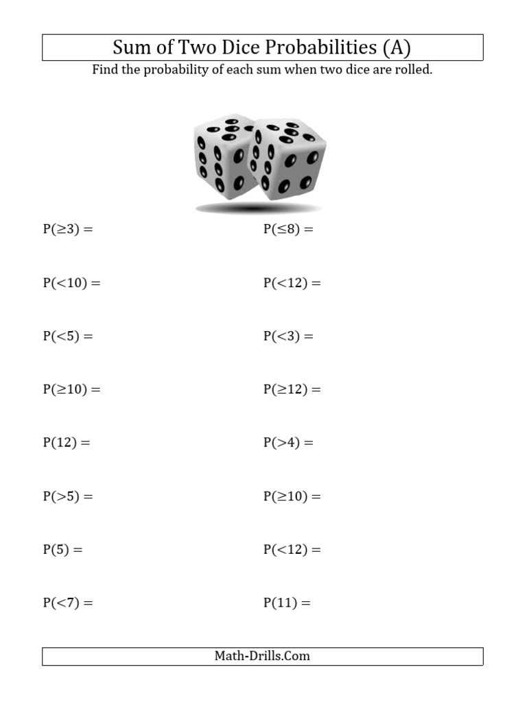 Statistics Worksheet -- Sum of Two Dice Probabilities1 | PDF