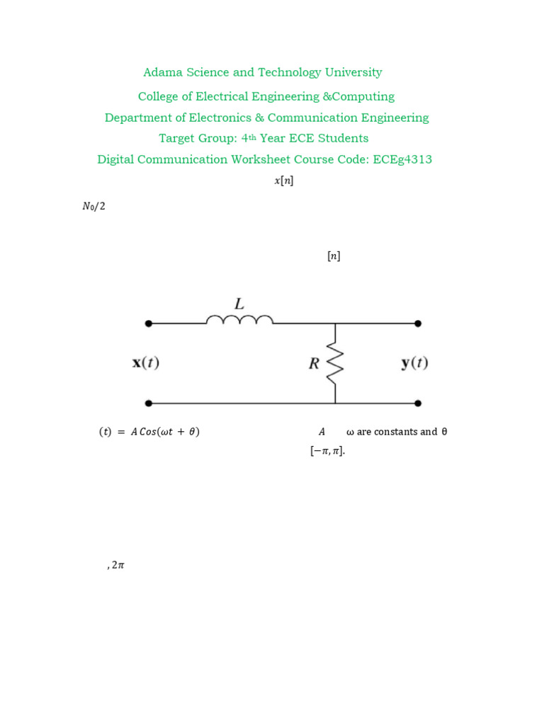 Digital Communication Worksheet for ECE Students | PDF | Spectral ...