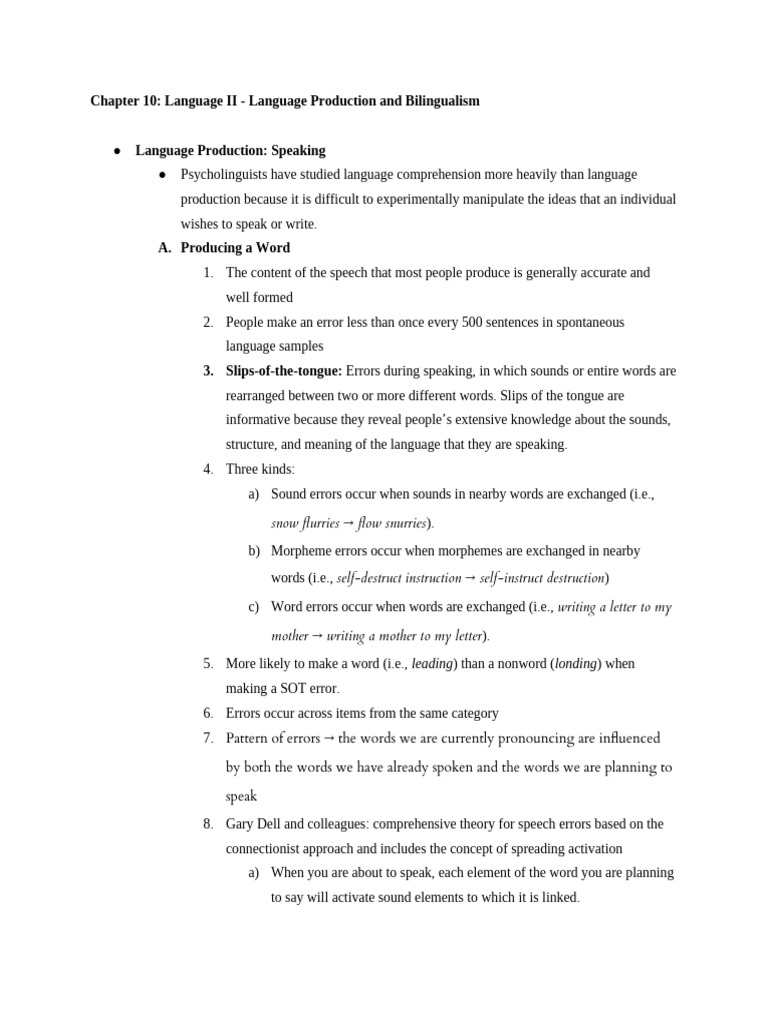 Language Production and Bilingualism Insights | PDF | Gesture ...