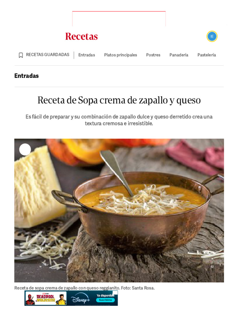Receta de Sopa Crema de Zapallo y Queso | PDF | Sopa | Queso