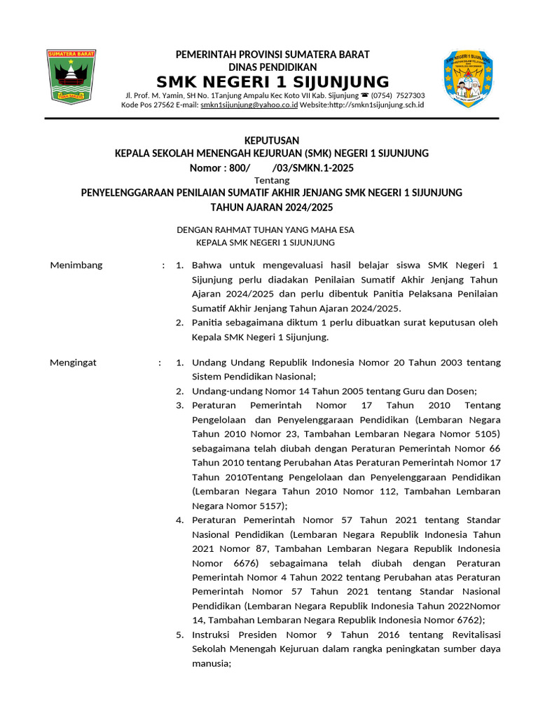 Penilaian Sumatif SMK Negeri 1 Sijunjung 2025 | PDF