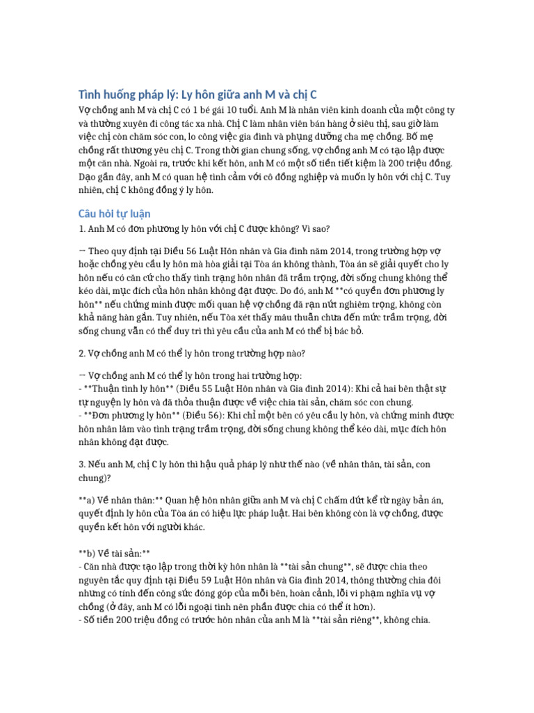 Tinh Huong Ly Hon Anh M Va Chi C | PDF