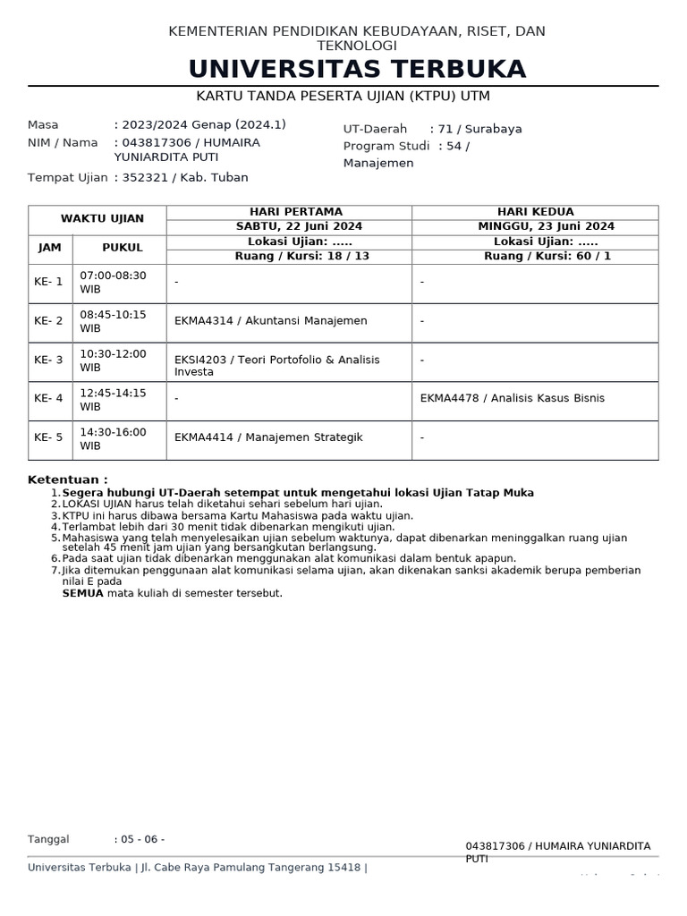 Jadwal UAS SEM 6 | PDF