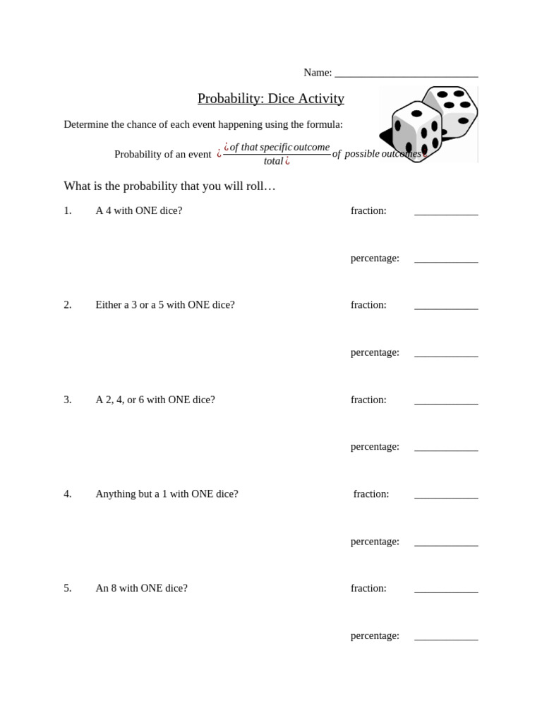 Probability Activities: Dice & Cards | PDF | Probability | Gaming Devices