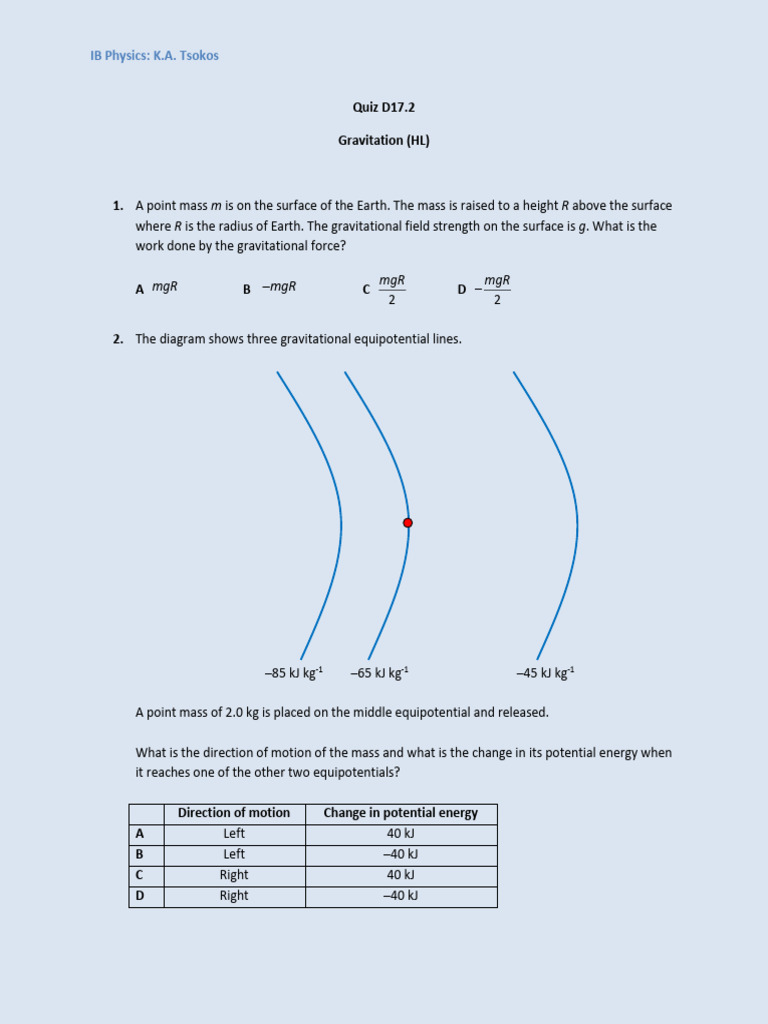 IB Physics Gravitation Quiz D17.2 | PDF | Mass | Orbit