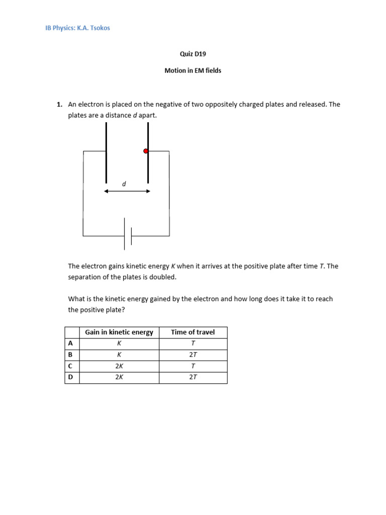 EM Fields Motion Quiz for IB Physics | PDF | Electron | Magnetic Field