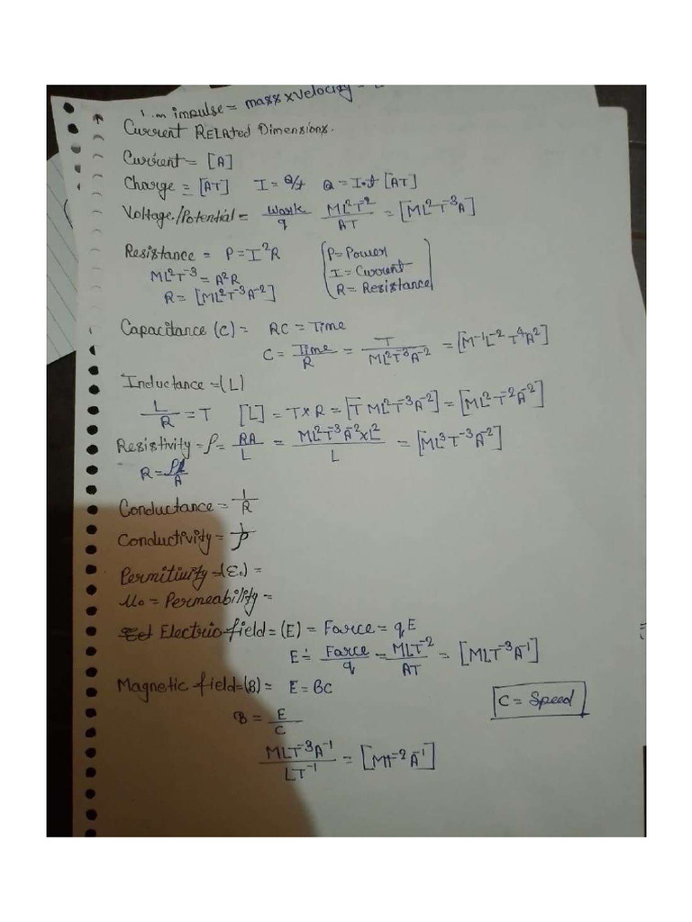 Dimension Class 11 Jee Short Notes | PDF