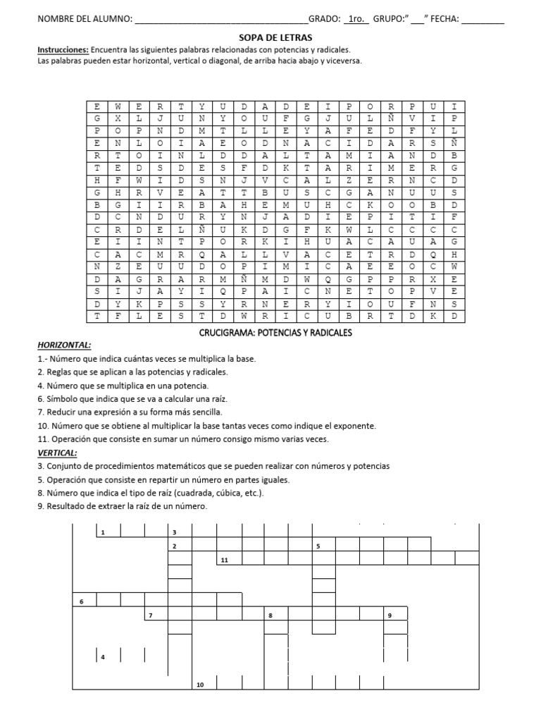 Sopa de Letras Sin Respuestas | PDF | Exponenciación | Matemáticas