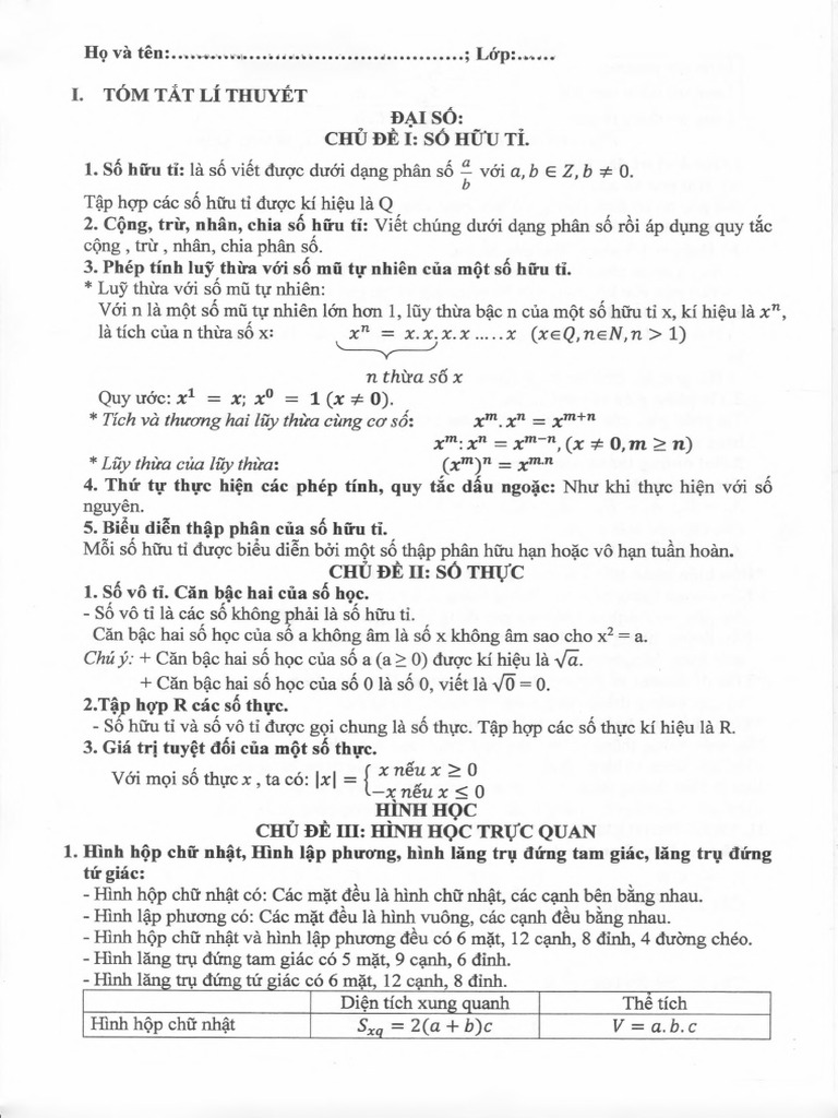 Đề Cương Ôn Thi Giữa Hk1 Môn Toán Khối 7 | PDF
