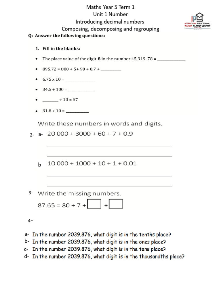 Year 5 Maths: Decimals & Sequences | PDF