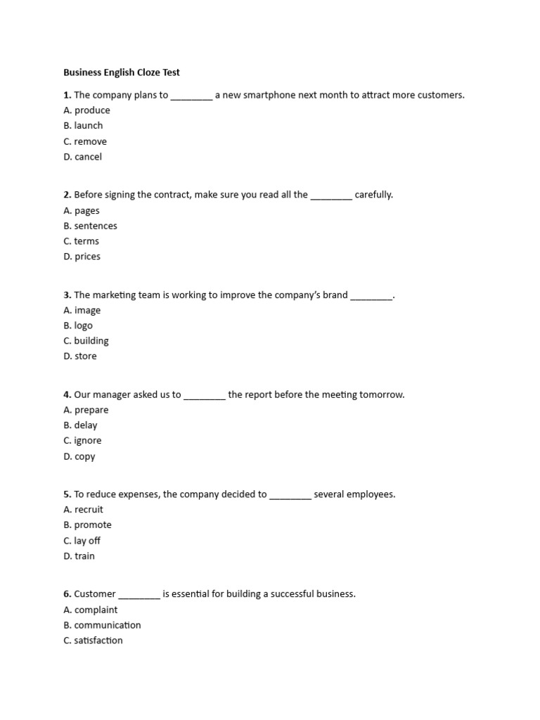 Business English Cloze Test 2 | PDF | Employment | Marketing