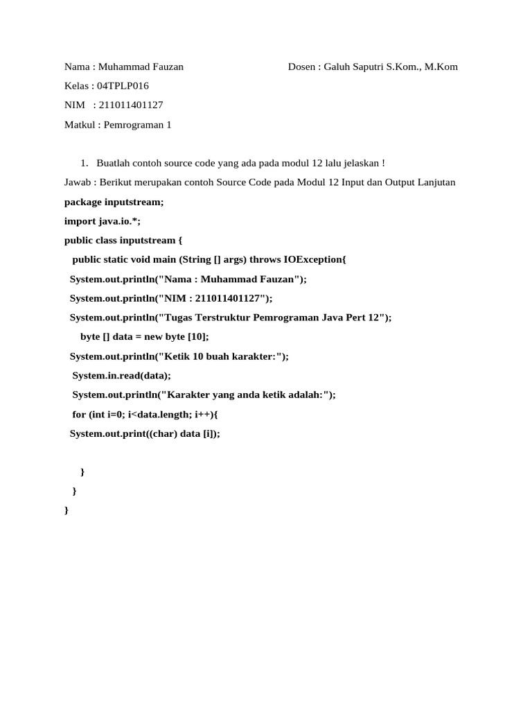 Tugas Terstruktur 12 Fauzan Pemrograman 1 | PDF
