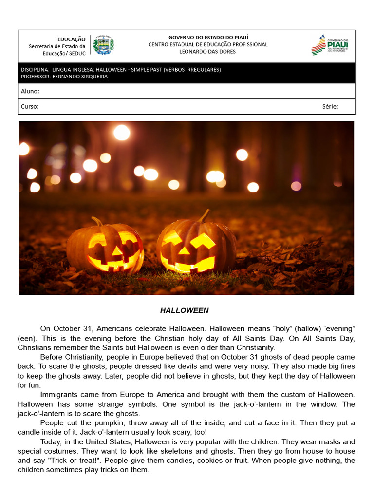 Halloween - Gramática e Atividade | PDF | Halloween | Observances