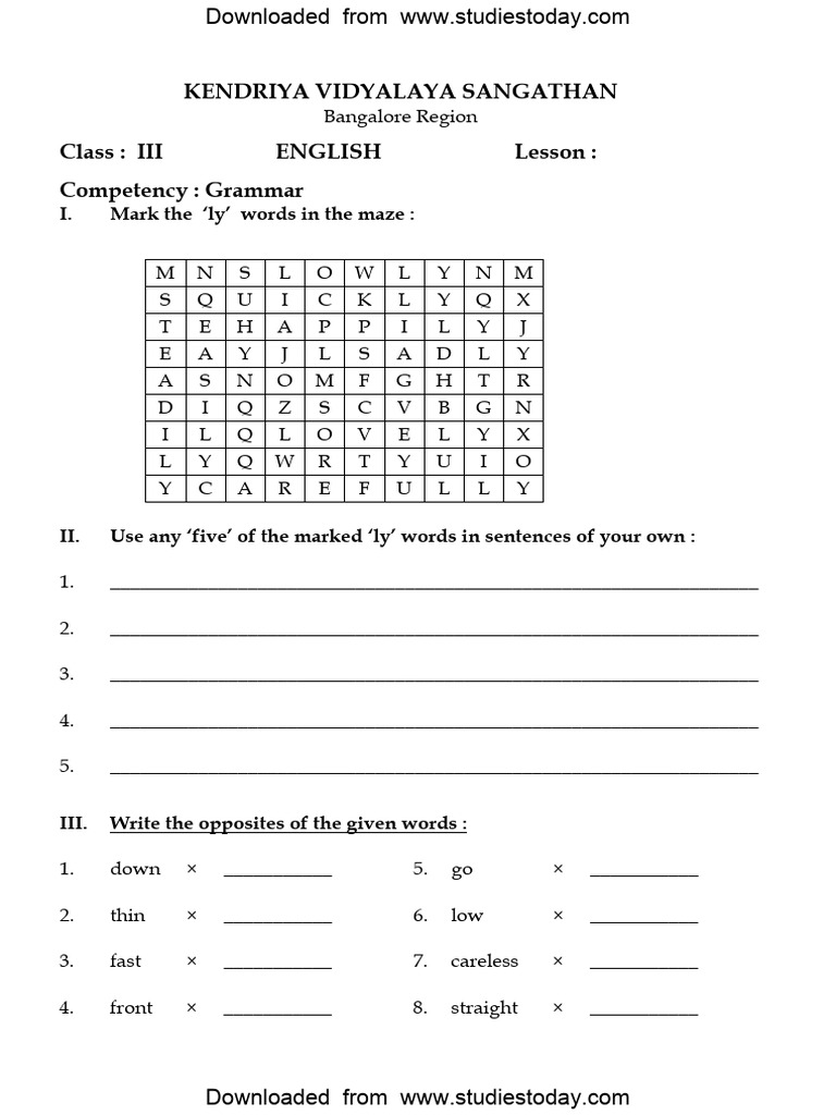 Class 3 English Grammar Activities | PDF | Linguistics | Syntax