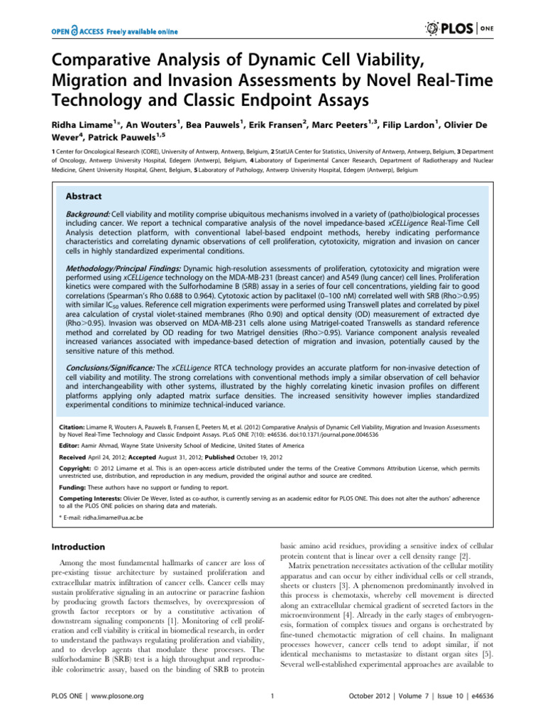 Dynamic Cell Viability and Migration Analysis | PDF | Cytotoxicity ...