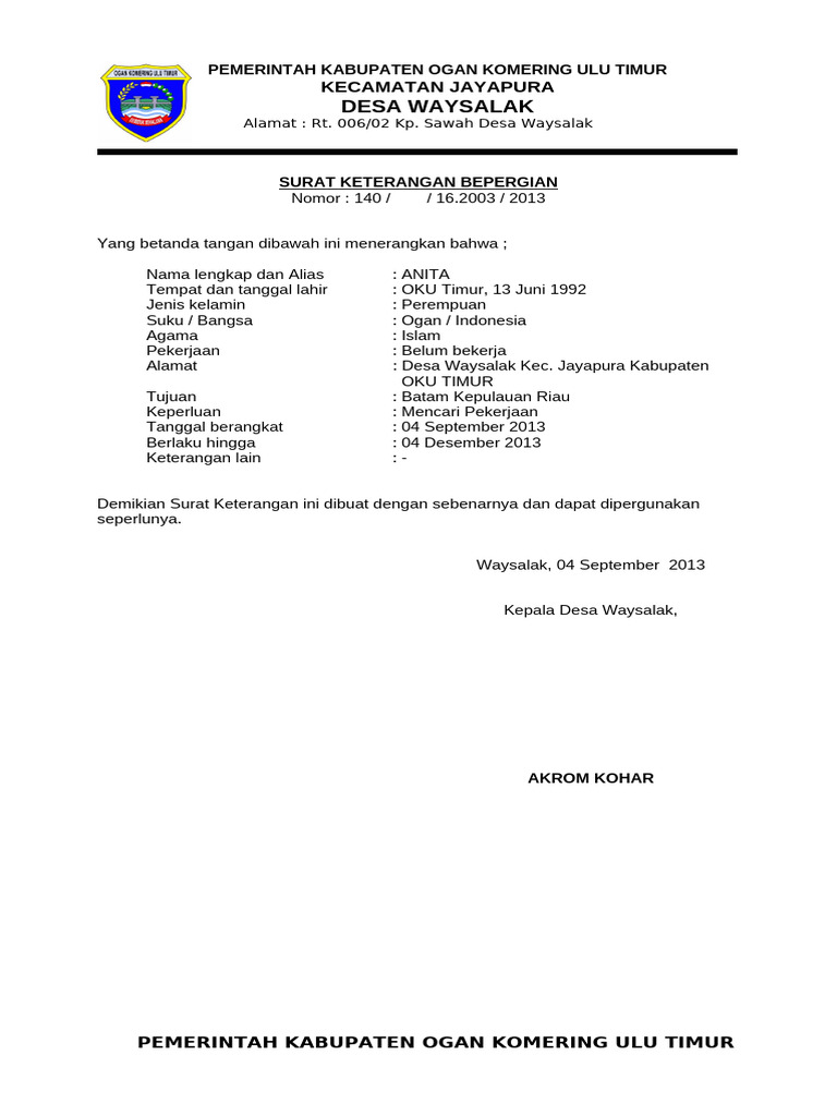 Surat Keterangan Bepergian dan Jalan | PDF