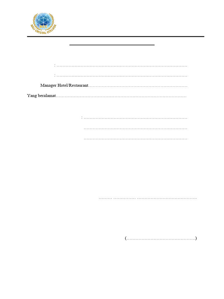 Surat Keterangan Training Bali Crystal College | PDF