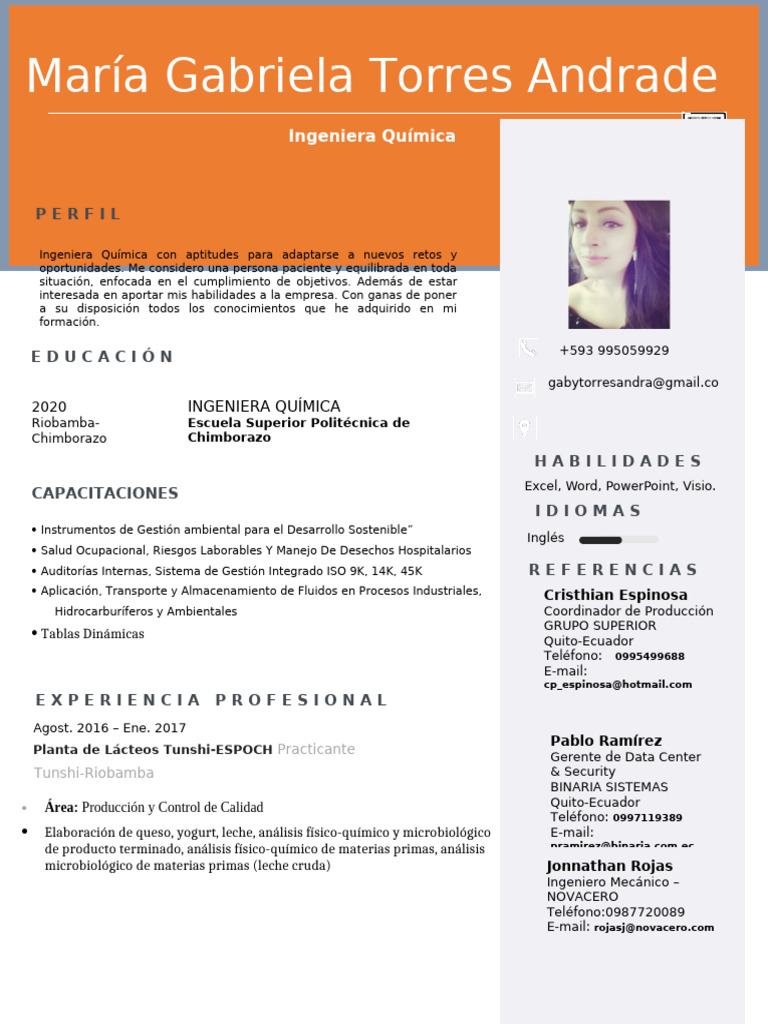 CV - Maria Gabriela Torres | PDF | Ingeniería Química