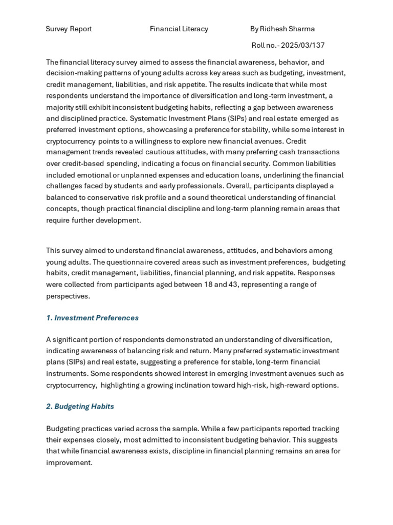 Financial Literacy Assignment | PDF | Risk | Investing